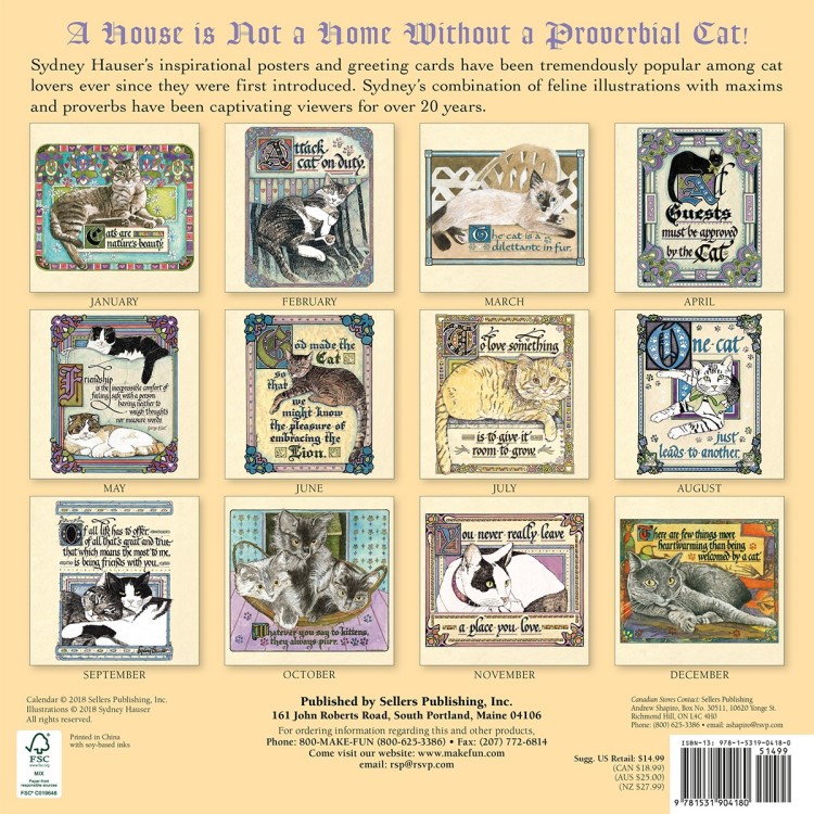 The Proverbial Cat Feline Inspirations 16-Month 2019 Square Wall ...